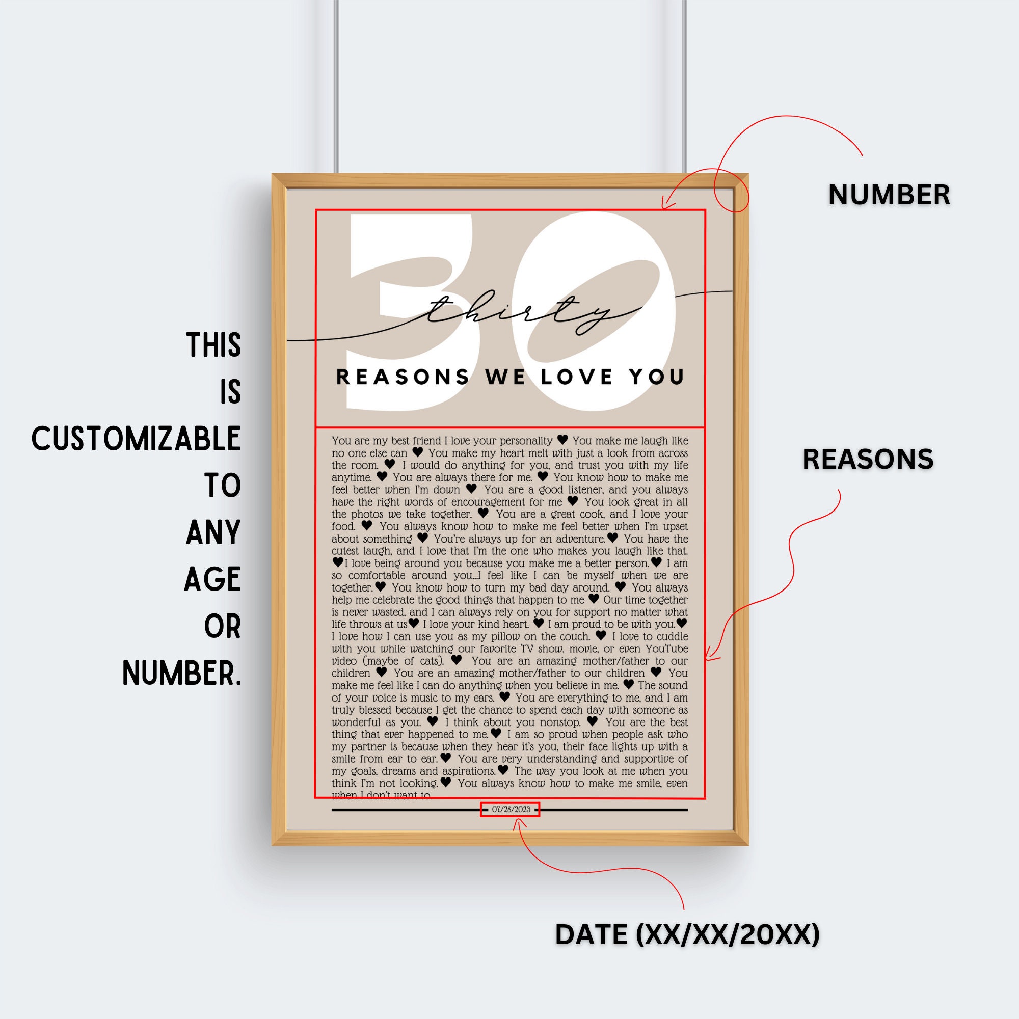 30 Reasons We Love You, 30th Birthday Gift, Thirty Year Anniversary ...