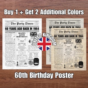 1964 UK 60th Birthday Newspaper Print United Kingdom 60th Birthday Gift ...