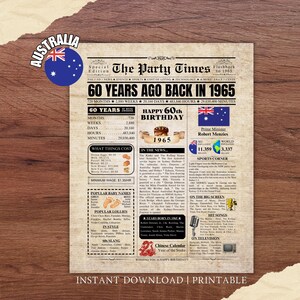1965 AUSTRALIA 60th Birthday Newspaper Print Australian 60th Birthday ...