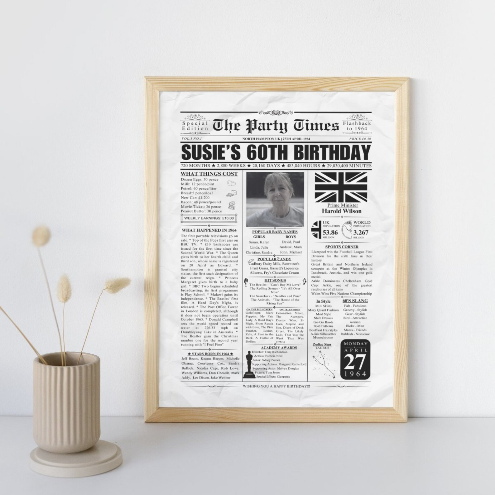 60th Birthday Newspaper, 1964 Newspaper Poster, BRITISH UK Fun Facts ...