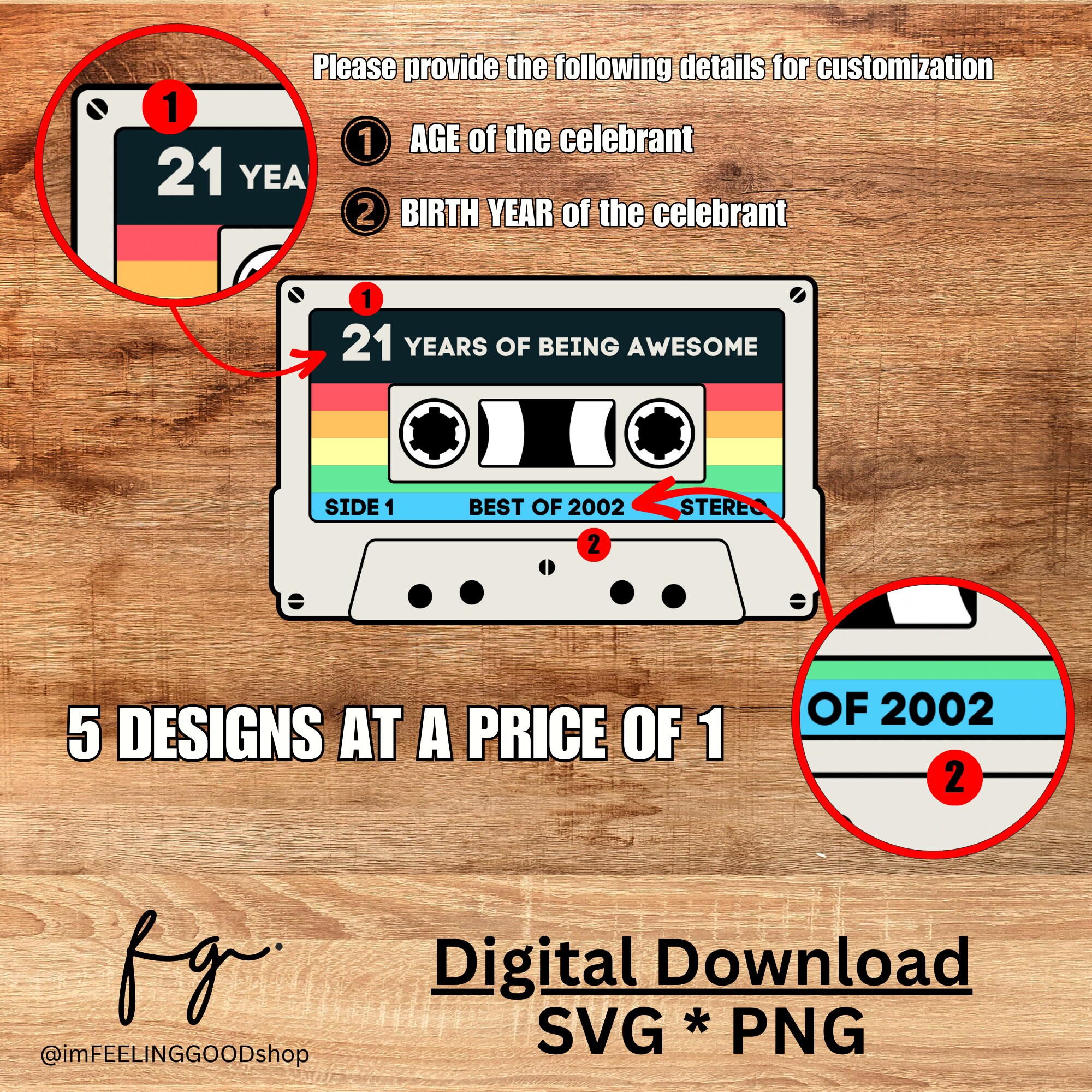 Custom Birthday Cassette Tape SVG PNG Bundle, Personalized Birthday ...