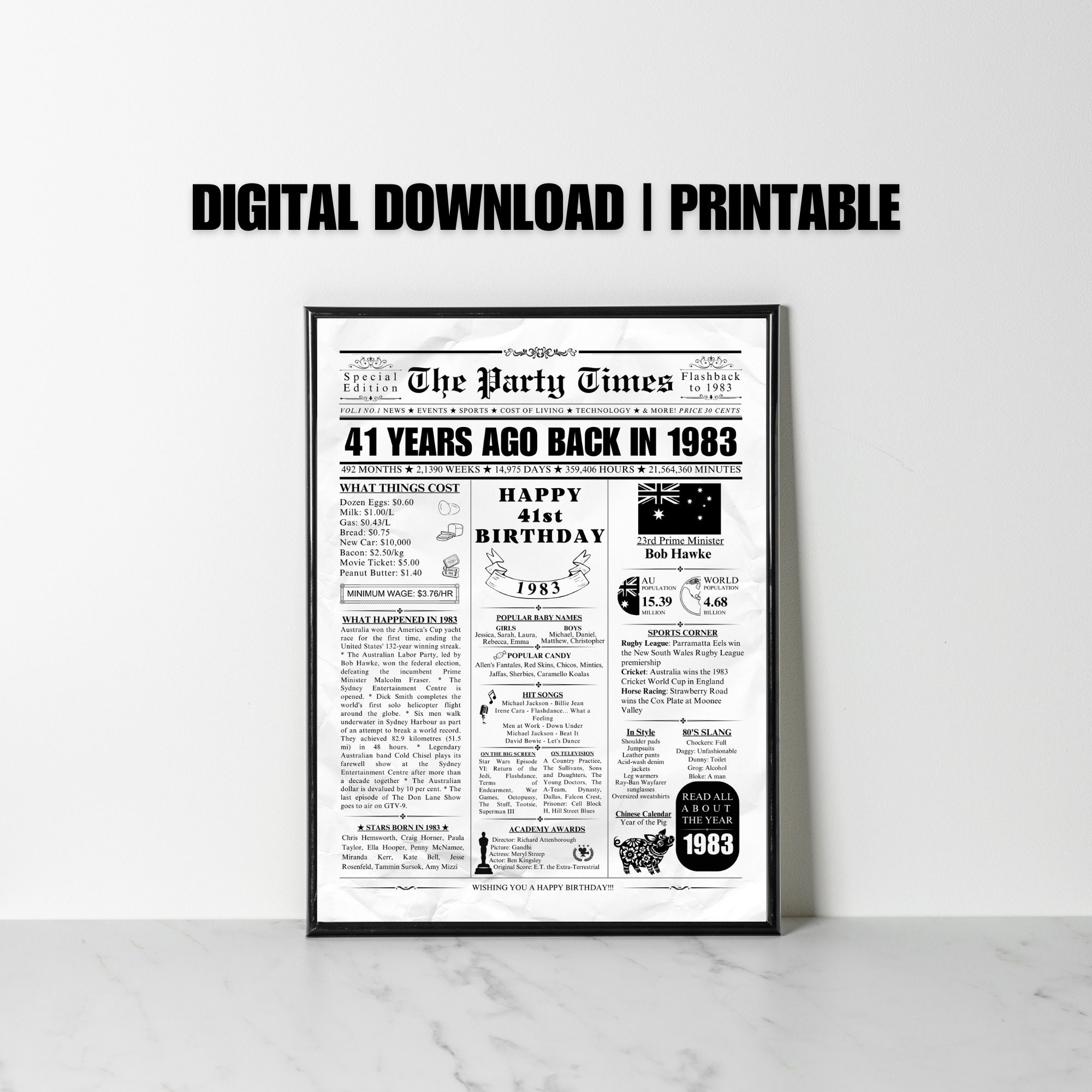 1983 AUSTRALIA 41st Birthday Newspaper Print Australian 41st Birthday ...