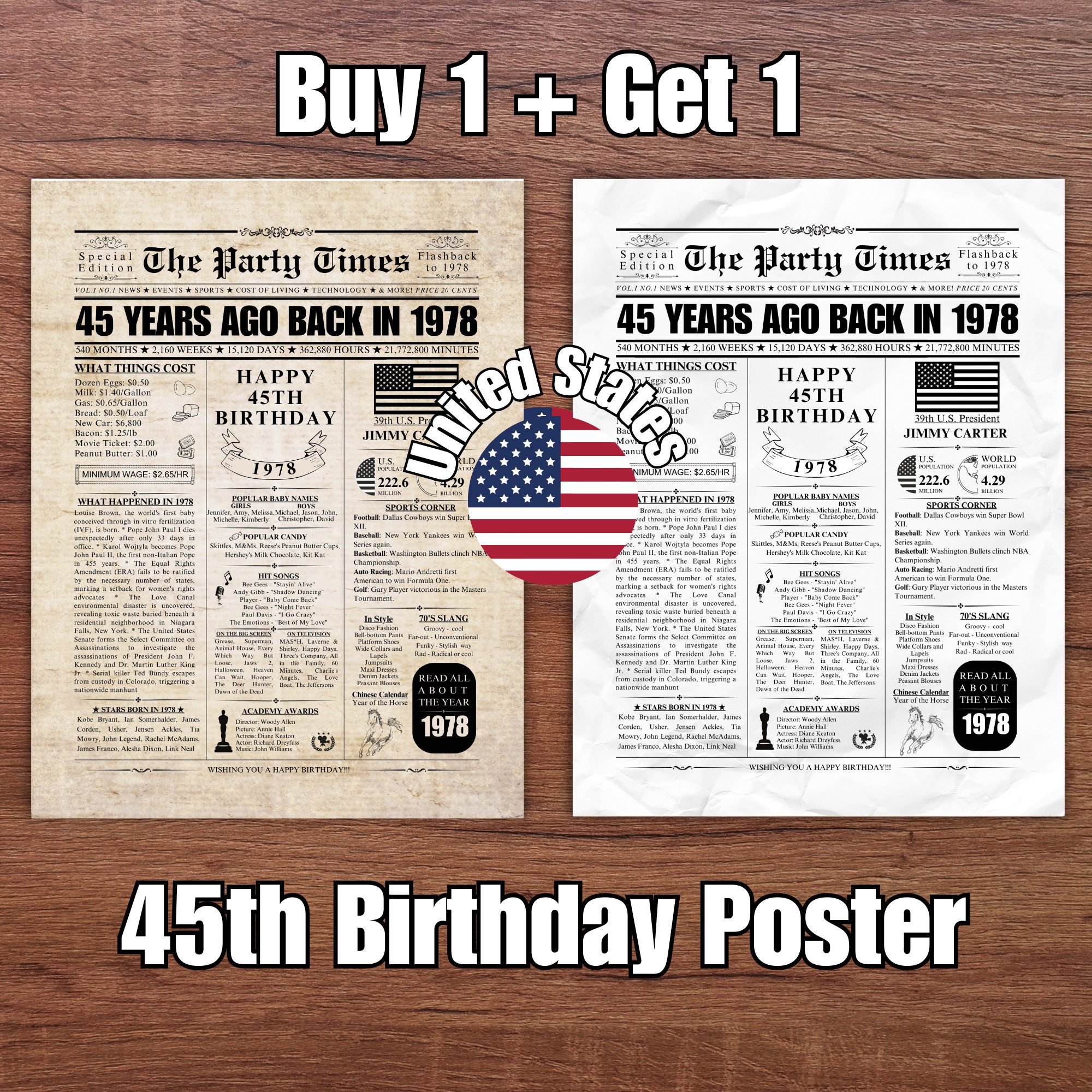 1978 USA 45th Birthday Newspaper Print American 45th Birthday Gift 1978 ...