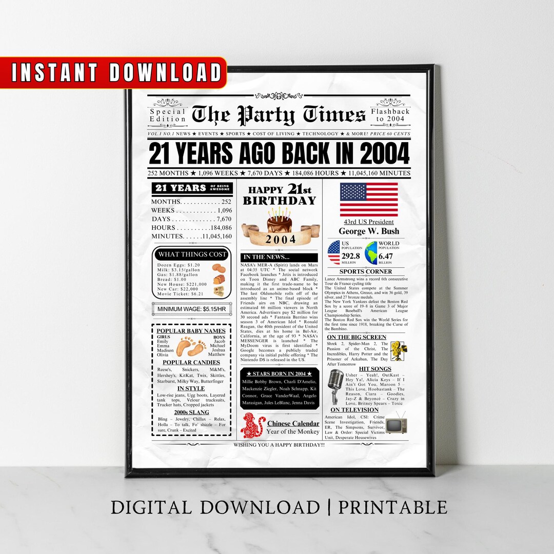 2004 USA 21st Birthday Newspaper Print, United States, 21st Birthday ...