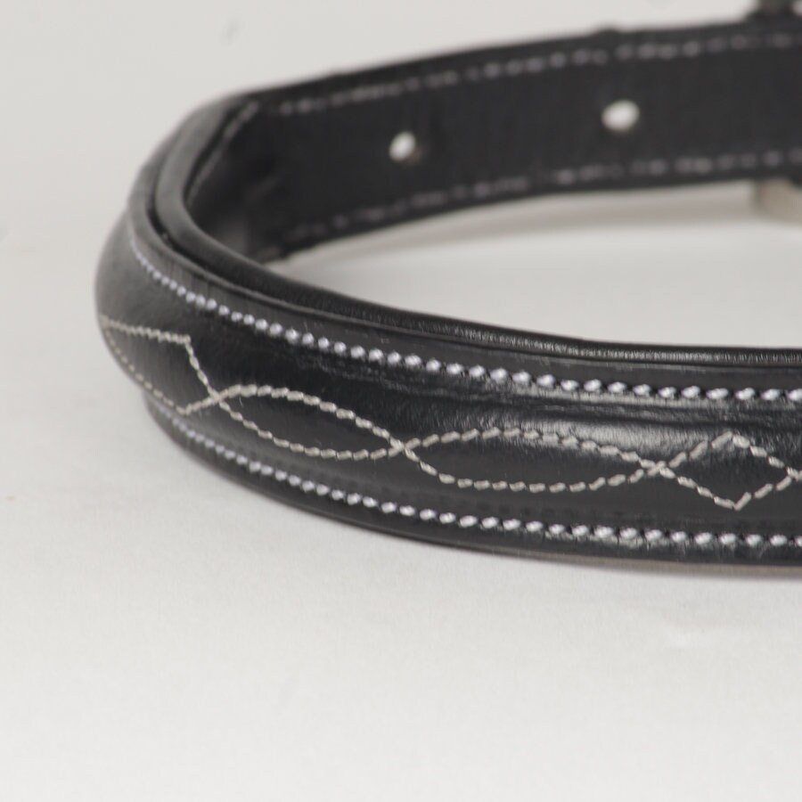 Leather Dog Collar Raised Hand Stitched English Bridle Style Genuine ...