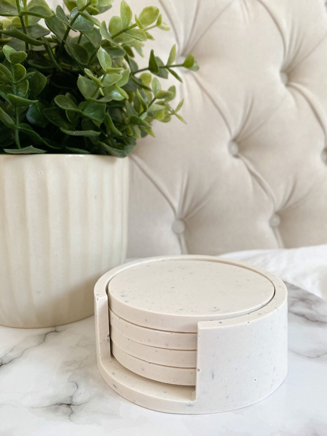 Speckle Holder & Coaster Set of 4, Handmade | Jesmonite | Neutral Home Decor and Gifts. - Etsy UK