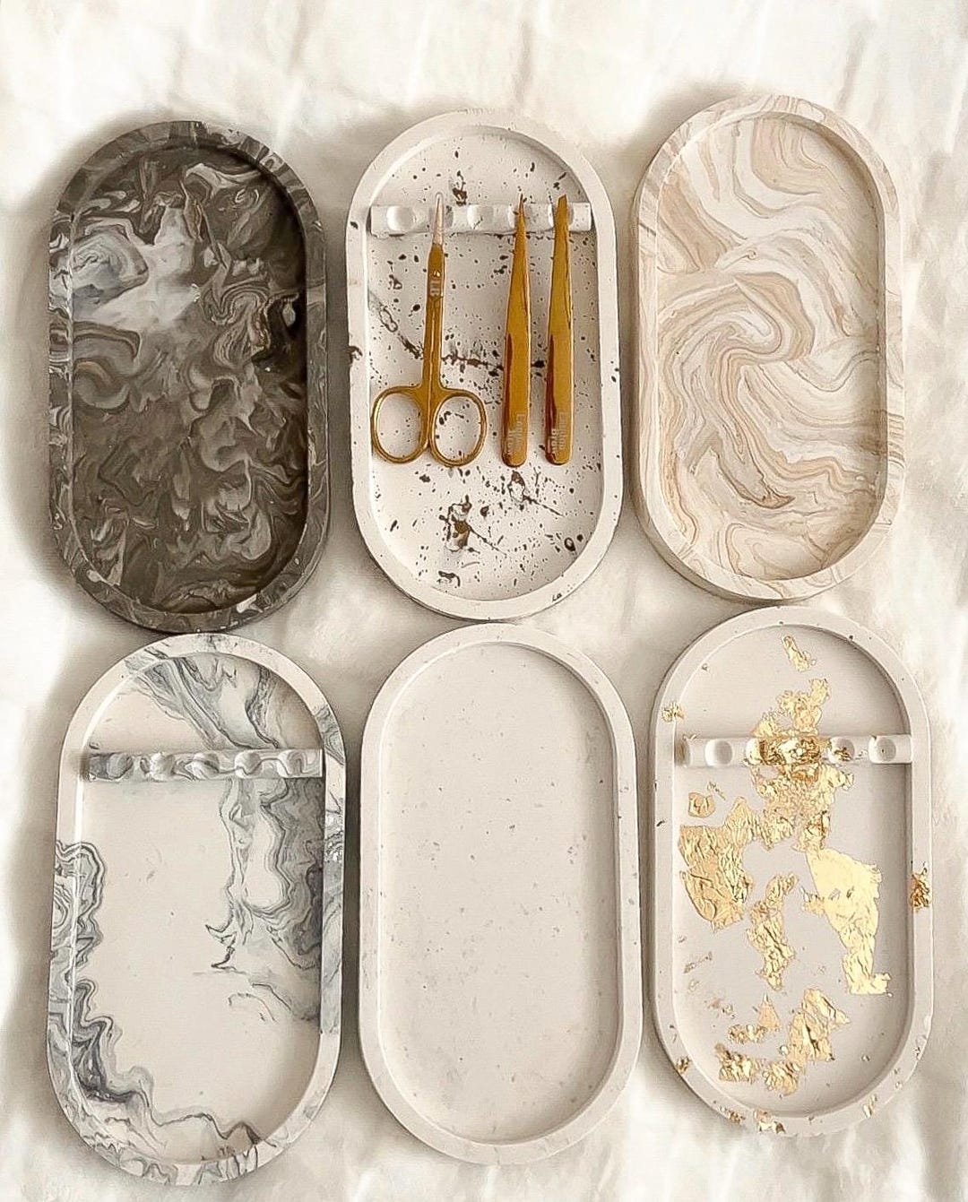Oval Tray & Manicure Tool Rest | Jesmonite Stone, Salon Sets, Home ...
