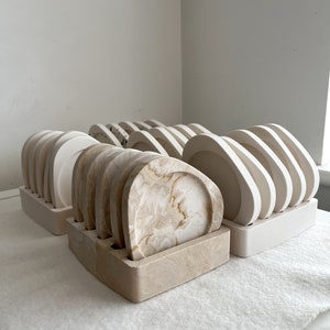 Holder and Coaster Triangle Set of 5, Choose Different Colour Effects, Handmade Jesmonite ...