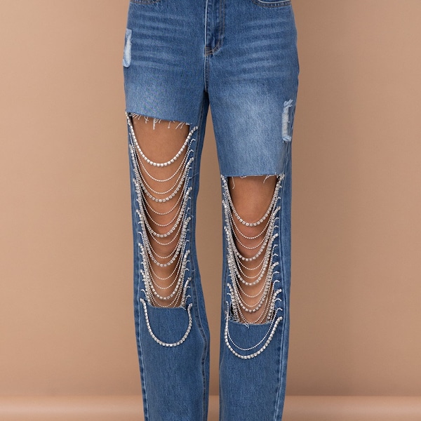 Rhinestone Jeans Women - Etsy