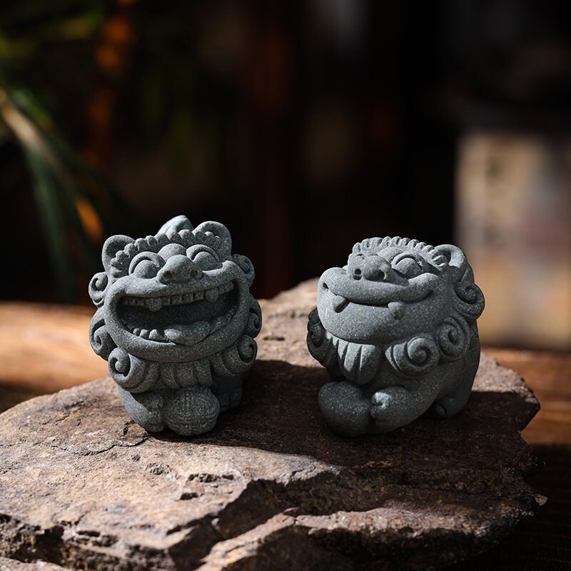 Jiekaitreasure Cute Sandstone Sculpture Chinese Lion Statues - Etsy