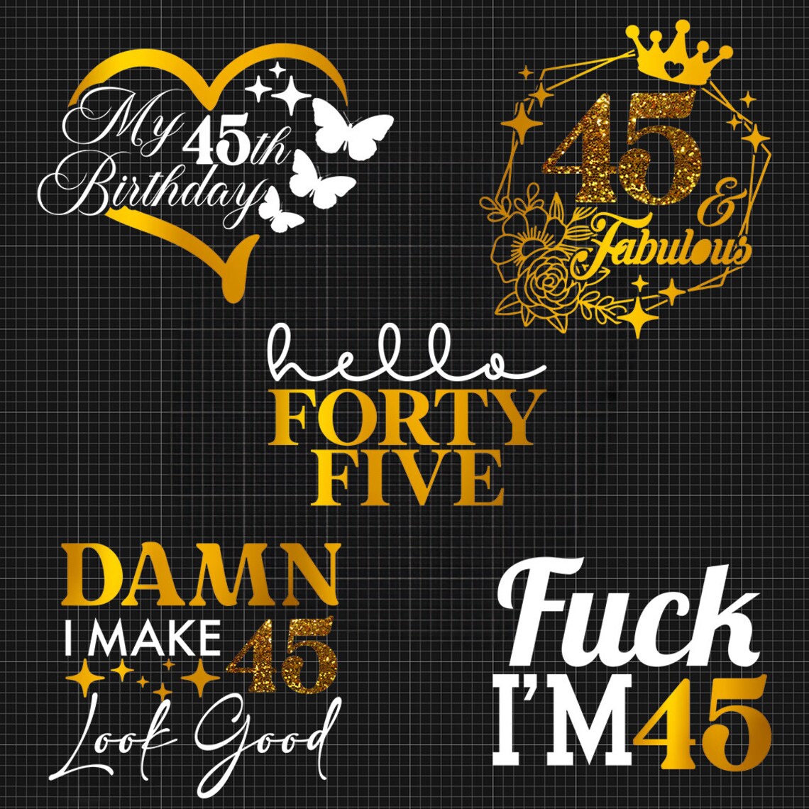 45th Birthday Svg 45th Birthday Png Happy Birthday Svg Cake Topper Svg ...