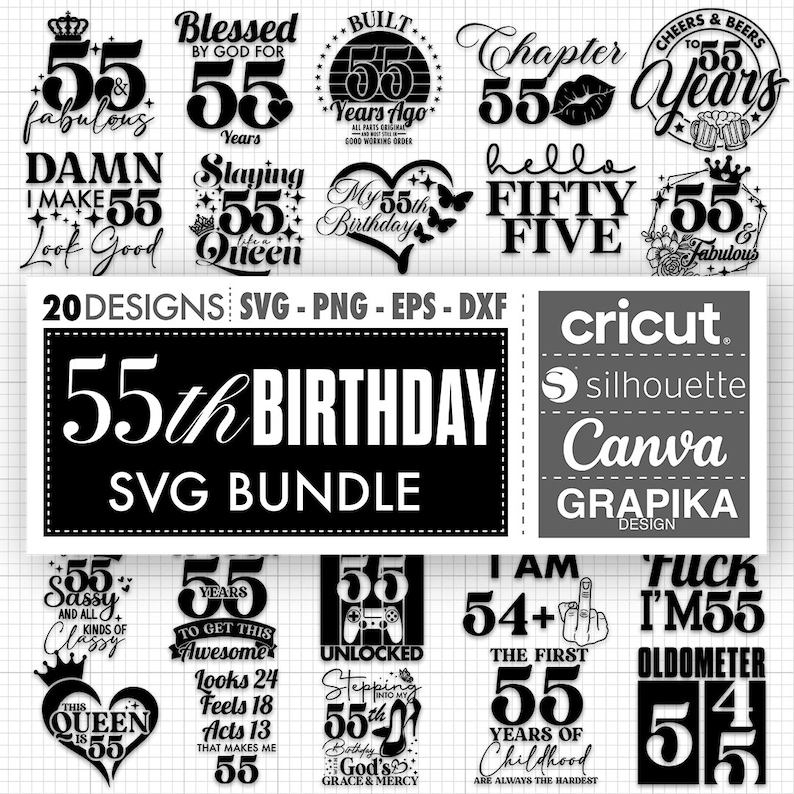 55th Birthday Svg 55th Birthday Png Happy Birthday Svg Cake Topper Svg ...