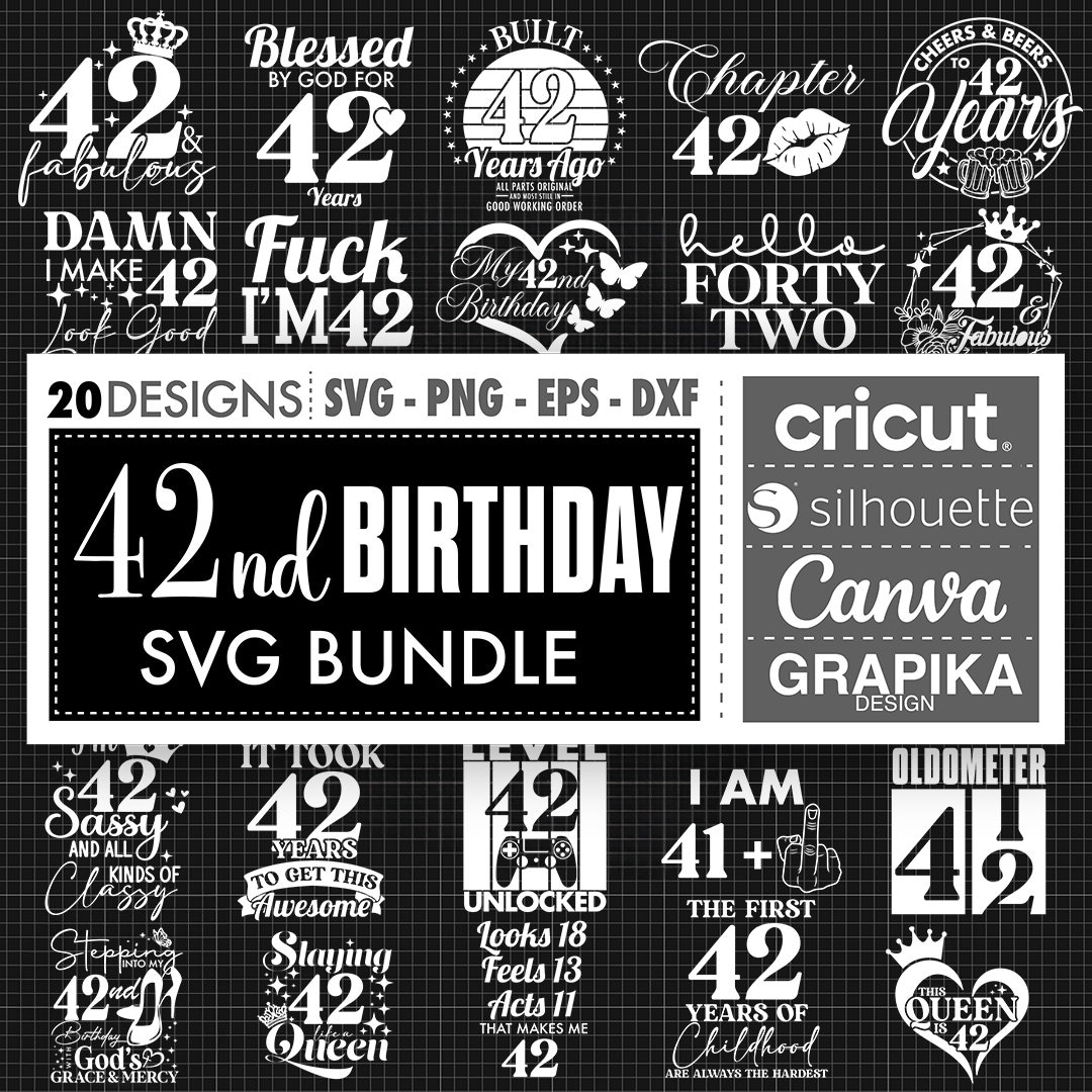42nd Birthday Svg 42nd Birthday Png Happy Birthday Svg Cake Topper Svg ...