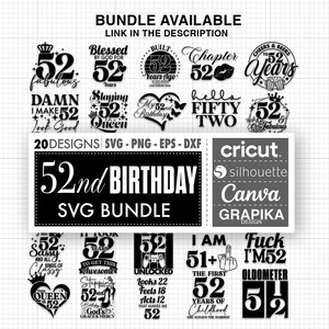 52nd Birthday Svg 52nd Birthday Png Happy Birthday Svg Cake Topper Svg ...