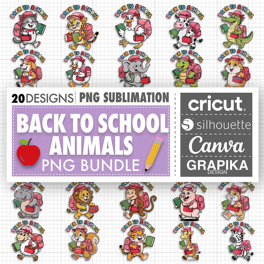 Back to School Png Animals Back to School Sublimation Cute Animals Back ...