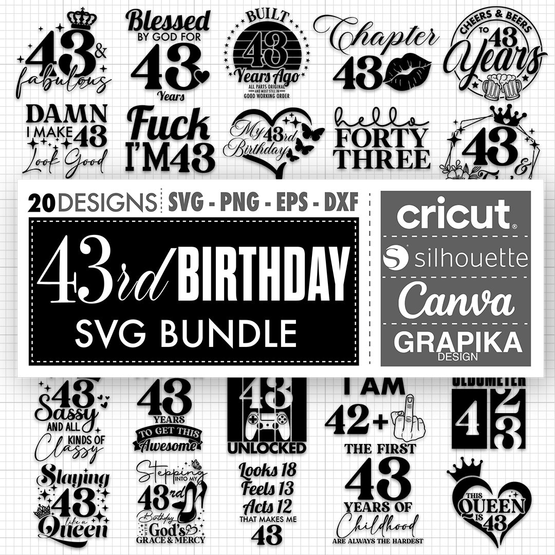43rd Birthday Svg 43rd Birthday Png Happy Birthday Svg Cake Topper Svg ...