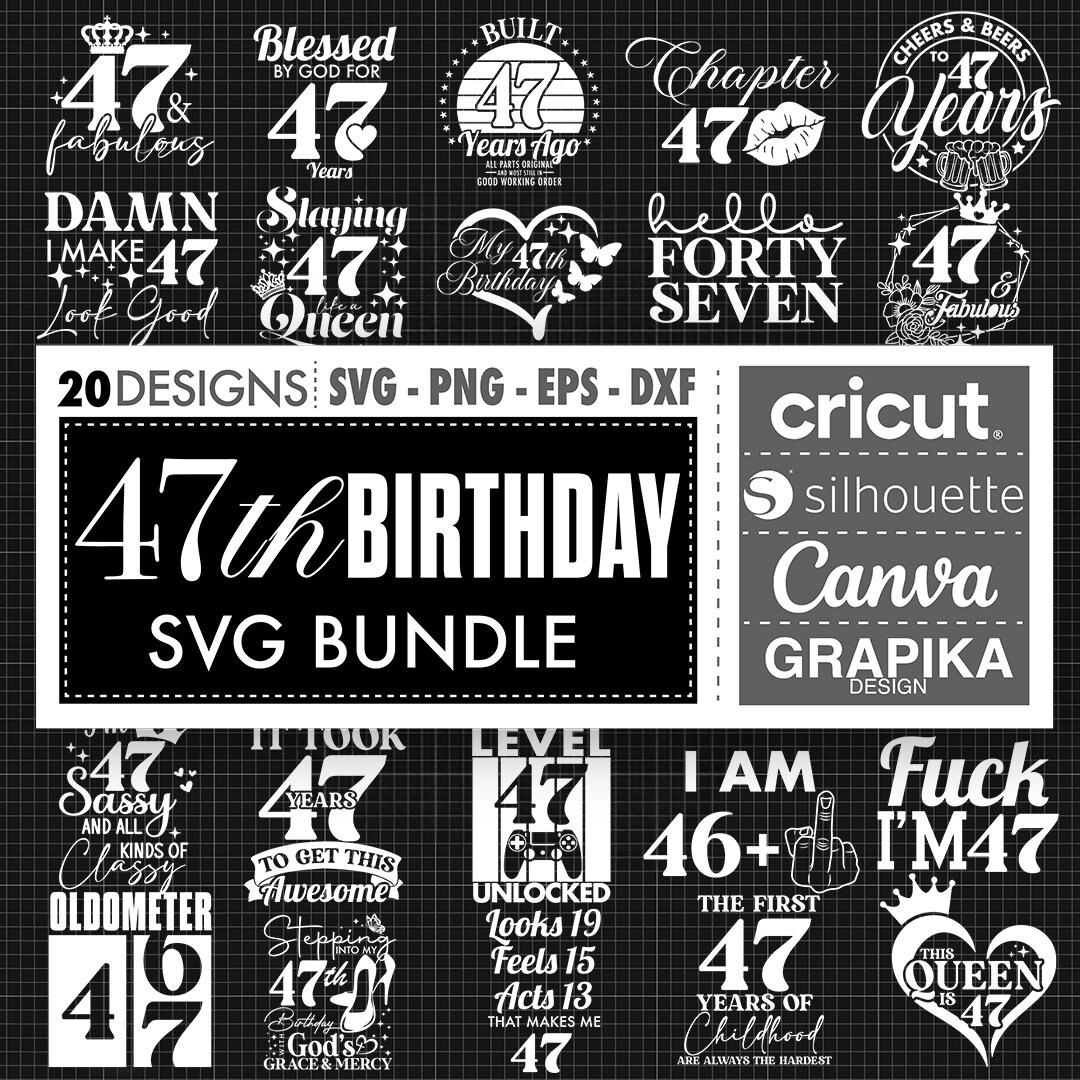 47th Birthday Svg 47th Birthday Png Happy Birthday Svg Cake Topper Svg ...