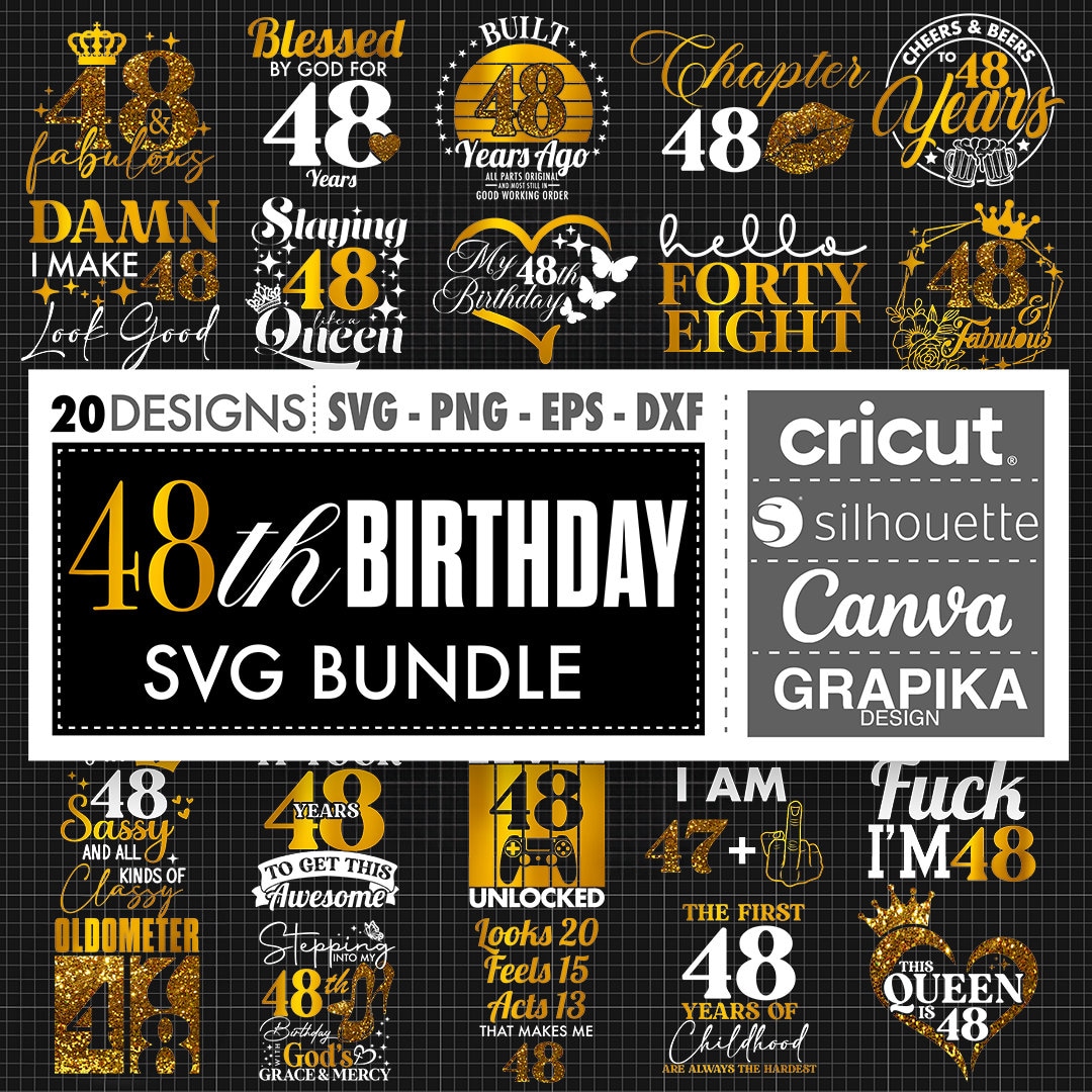 48th Birthday Svg 48th Birthday Png Happy Birthday Svg Cake Topper Svg ...