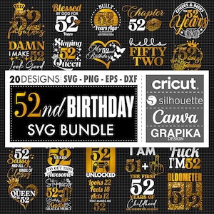 52nd Birthday Svg 52nd Birthday Png Happy Birthday Svg Cake Topper Svg ...