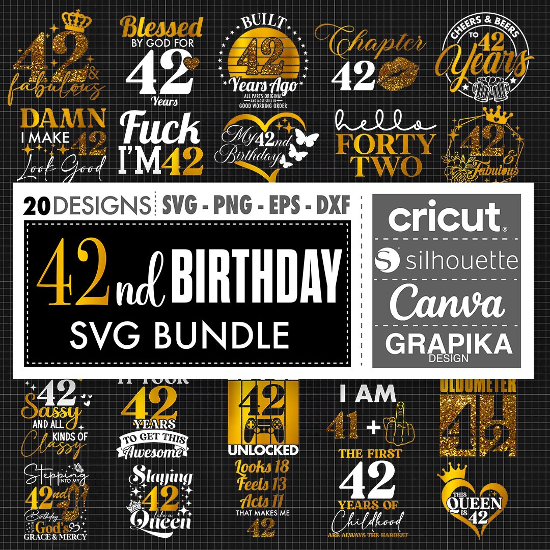42nd Birthday Svg 42nd Birthday Png Happy Birthday Svg Cake Topper Svg ...