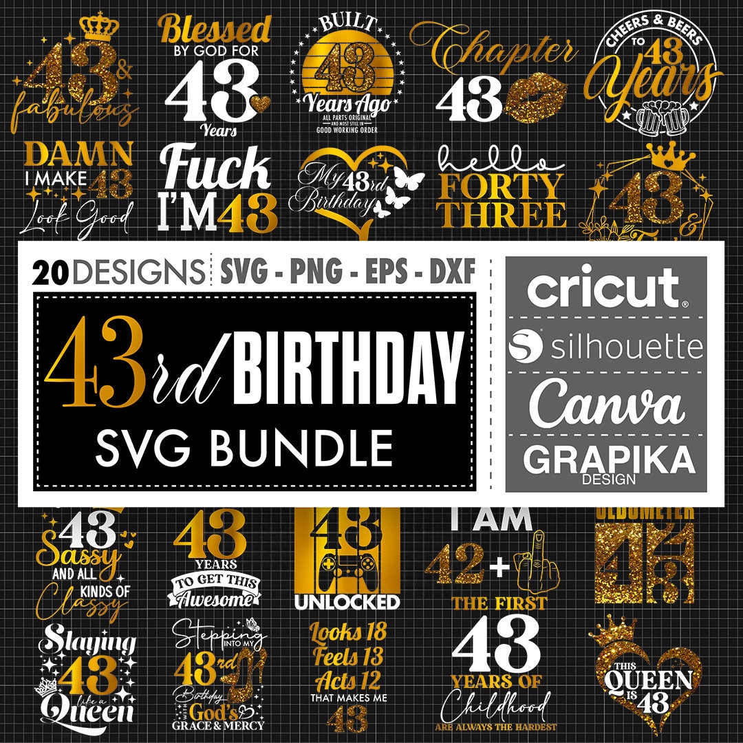 43rd Birthday Svg 43rd Birthday Png Happy Birthday Svg Cake Topper Svg ...