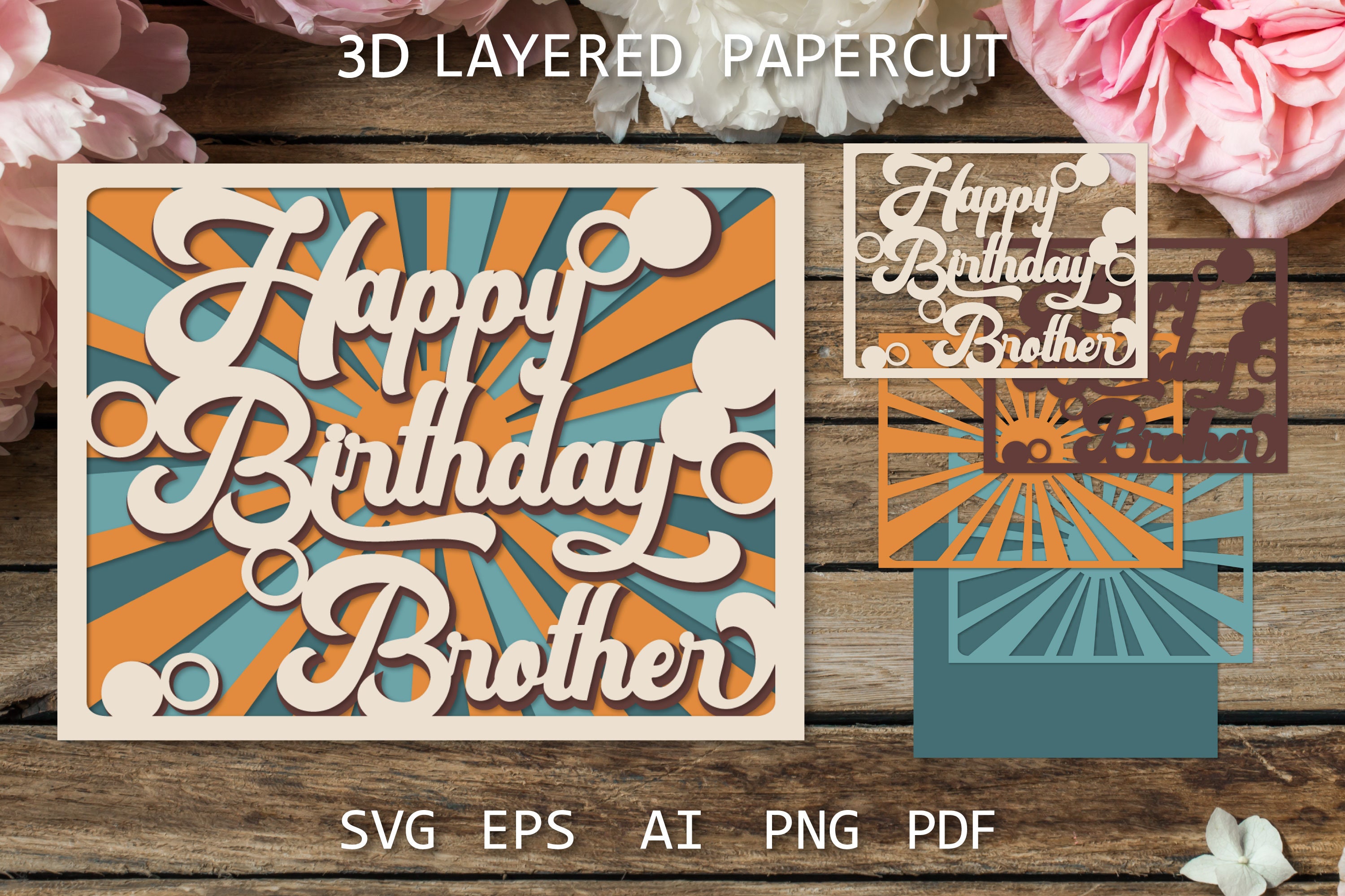 Happy Birthday Brother Layered Paper Cutting Template SVG, Card for ...