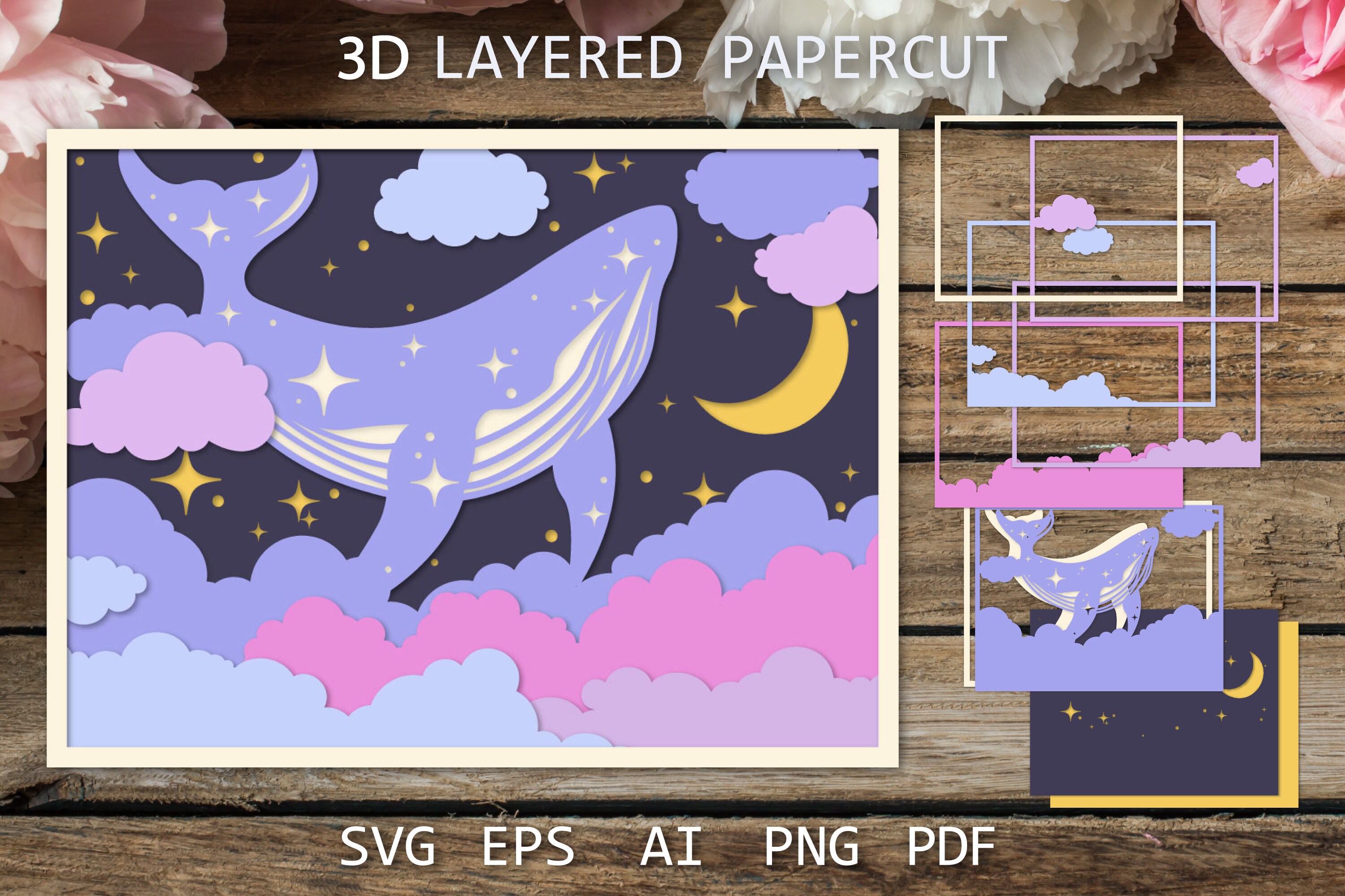 Whale in the Space Layered Paper Cut, 3D Shadow Box SVG - Etsy