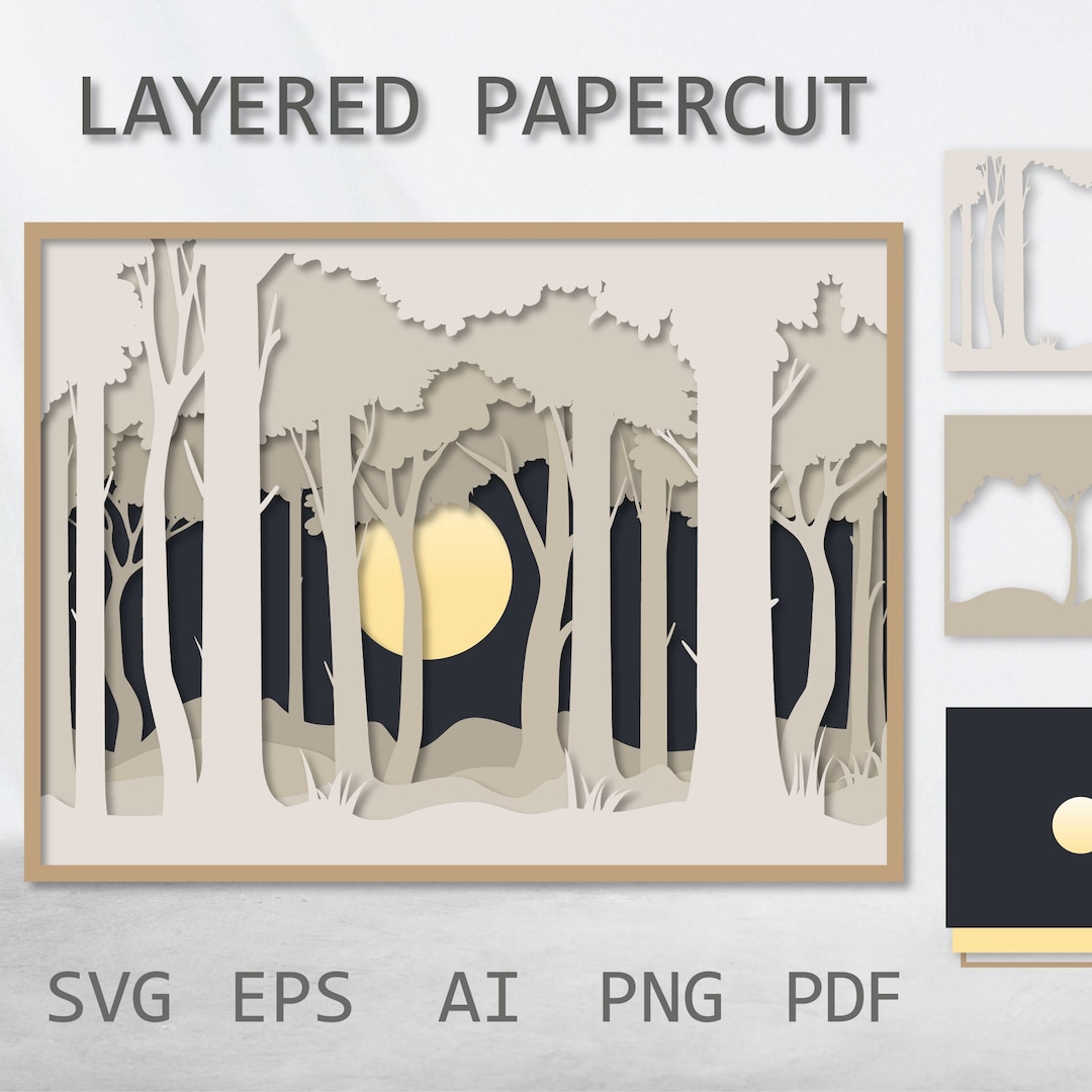 Layered Papercut, Paper Cut 3D Forest Shadow Box SVG, Layered Templates ...