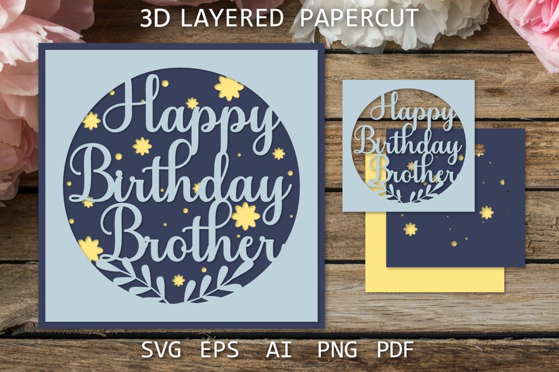 Happy Birthday Brother Card SVG, Card for Brother Paper Cut - Etsy