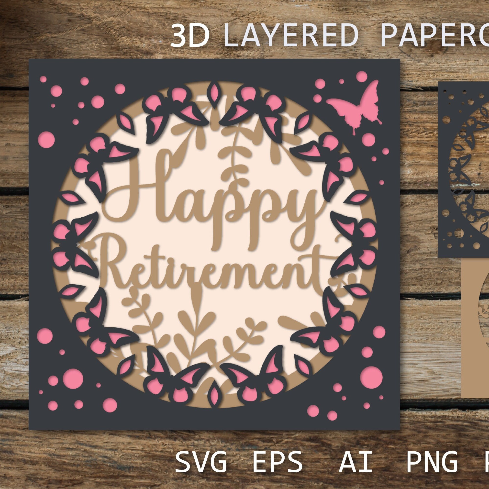 Happy Retirement SVG Card, Layered Paper Cutting Template, Shadow Box ...
