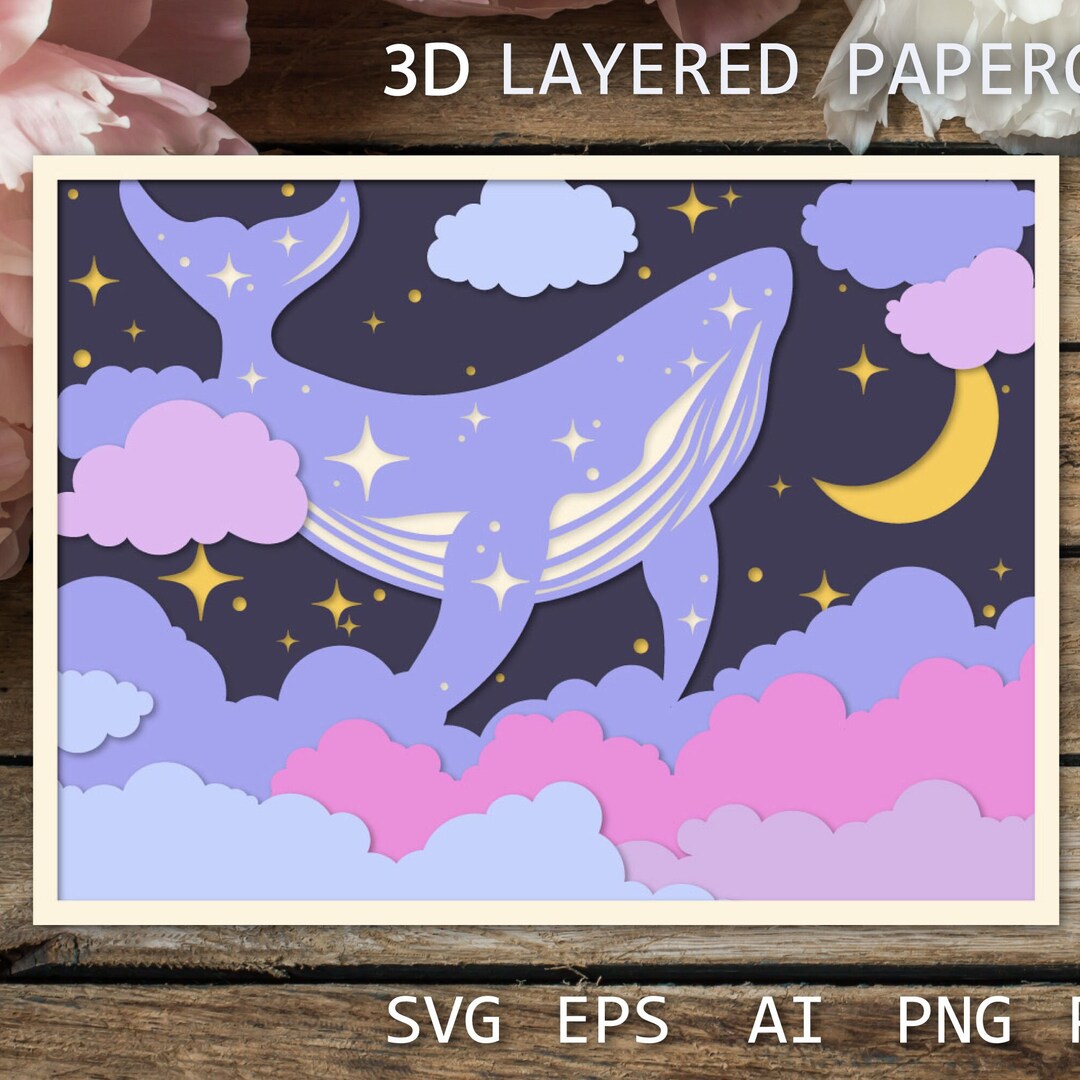Whale in the Space Layered Paper Cut, 3D Shadow Box SVG - Etsy