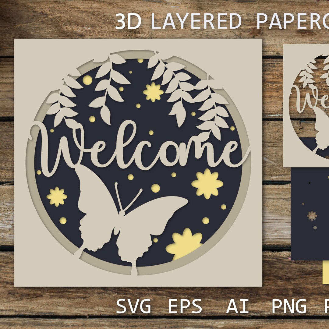 Welcome Card Design, 3D Shadow Box With Butterfly SVG Card, Paper ...
