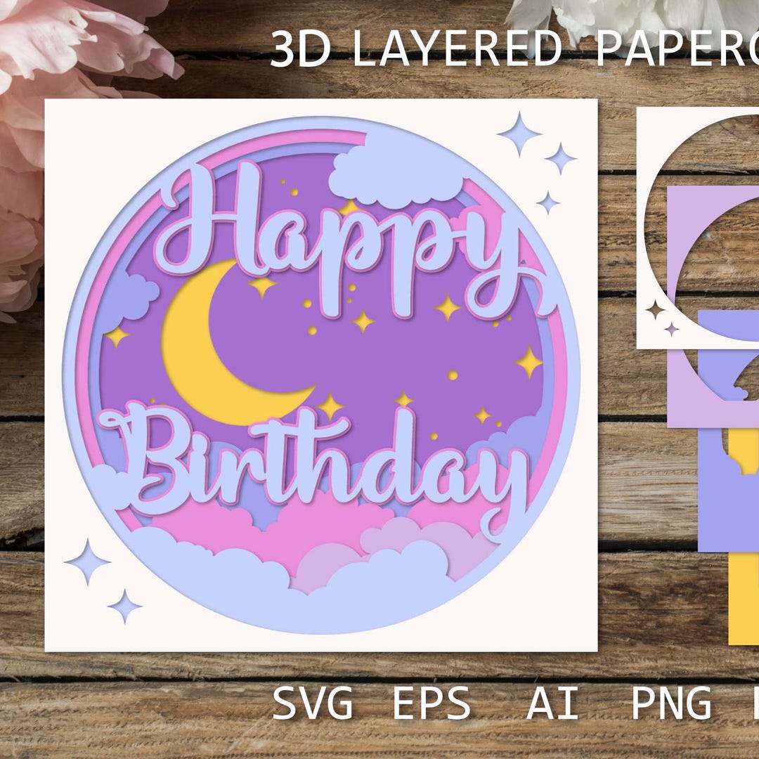 Layered Birthday Paper Cut Design: Shadow Box Template (digital ...