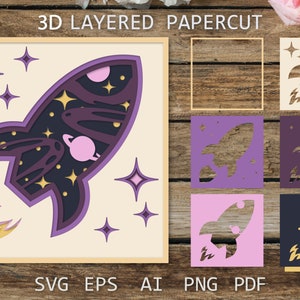 Space Rocket 3D Layered Paper Cut, 3D Shadow Box Rocket SVG - Etsy