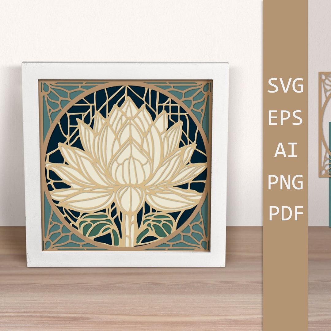 Stained Glass Lotus SVG, Layered Papercut Flowers, 3D Card SVG, Shadow ...