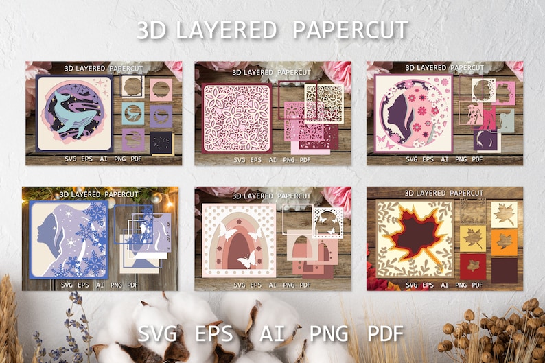 Layered Papercut Bundle, 3D Shadow Box SVG Big Bundle, Paper Cutting ...