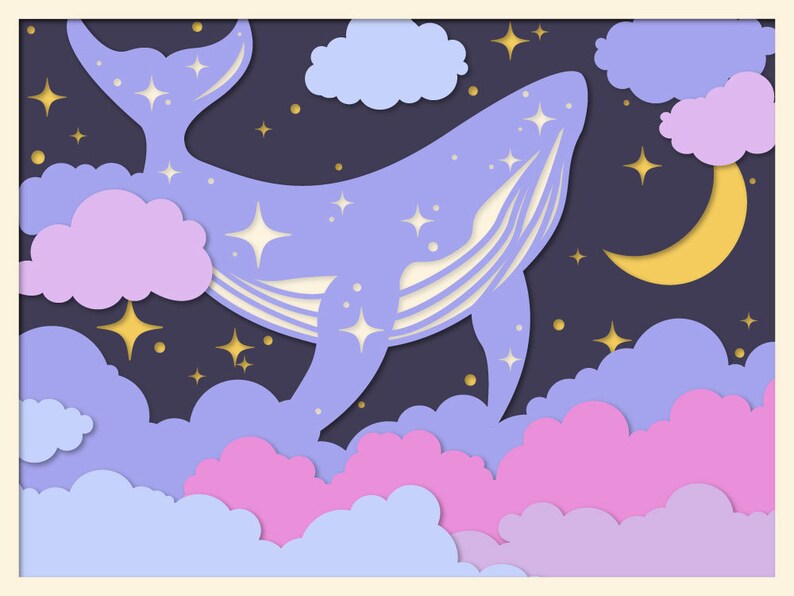Whale in the Space Layered Paper Cut, 3D Shadow Box SVG - Etsy