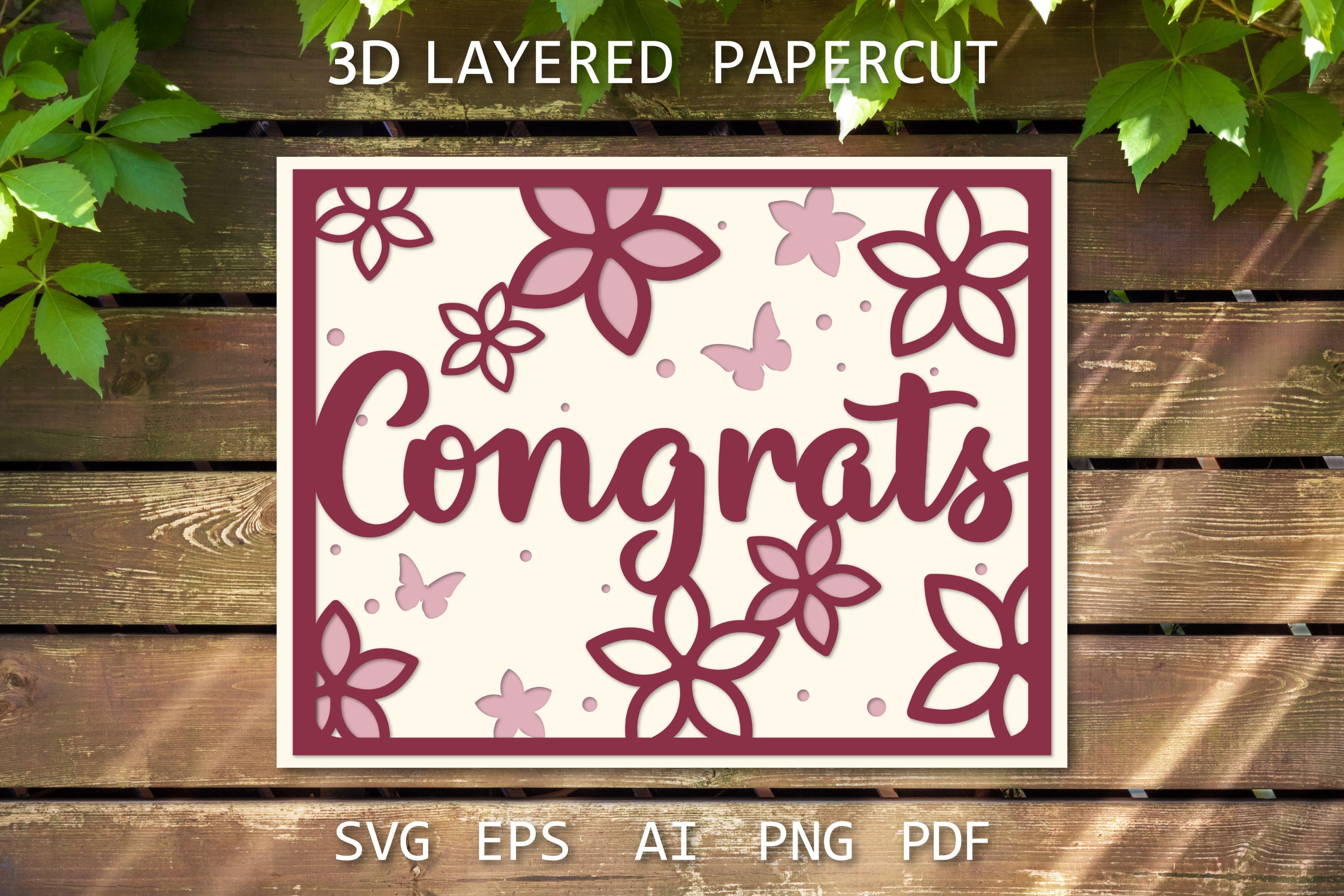 Congrats Layered Papercut SVG, Congratulations Card 3D, Paper Cut ...