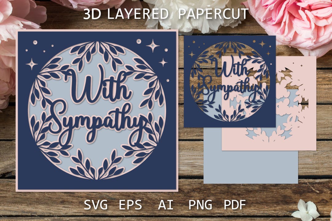 With Sympathy Card SVG, Condolence Paper Cut Card 3D, Shadow Box 3D ...