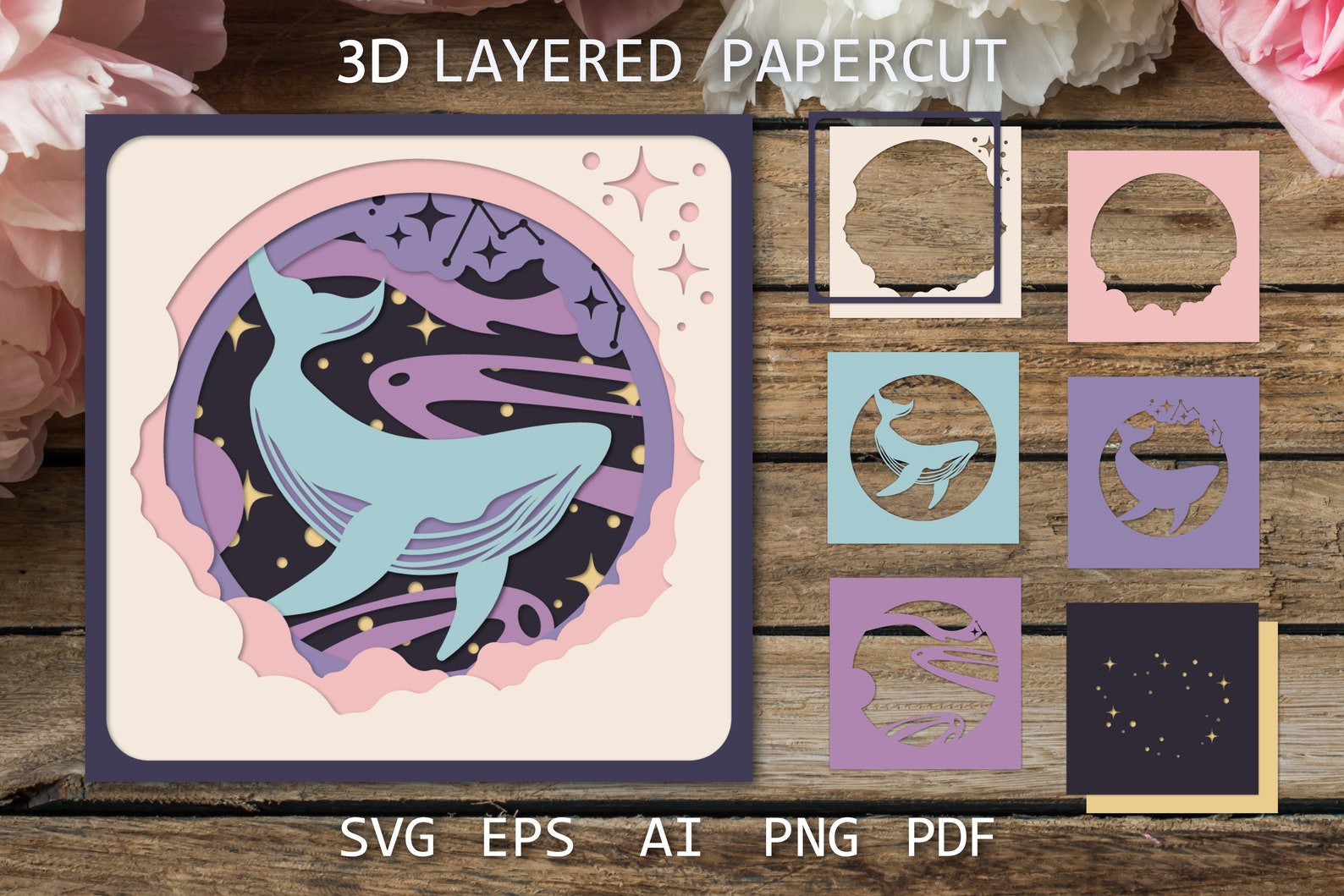 Space Whale 3D Layered Paper Cut, Whale SVG Shadow Box - Etsy