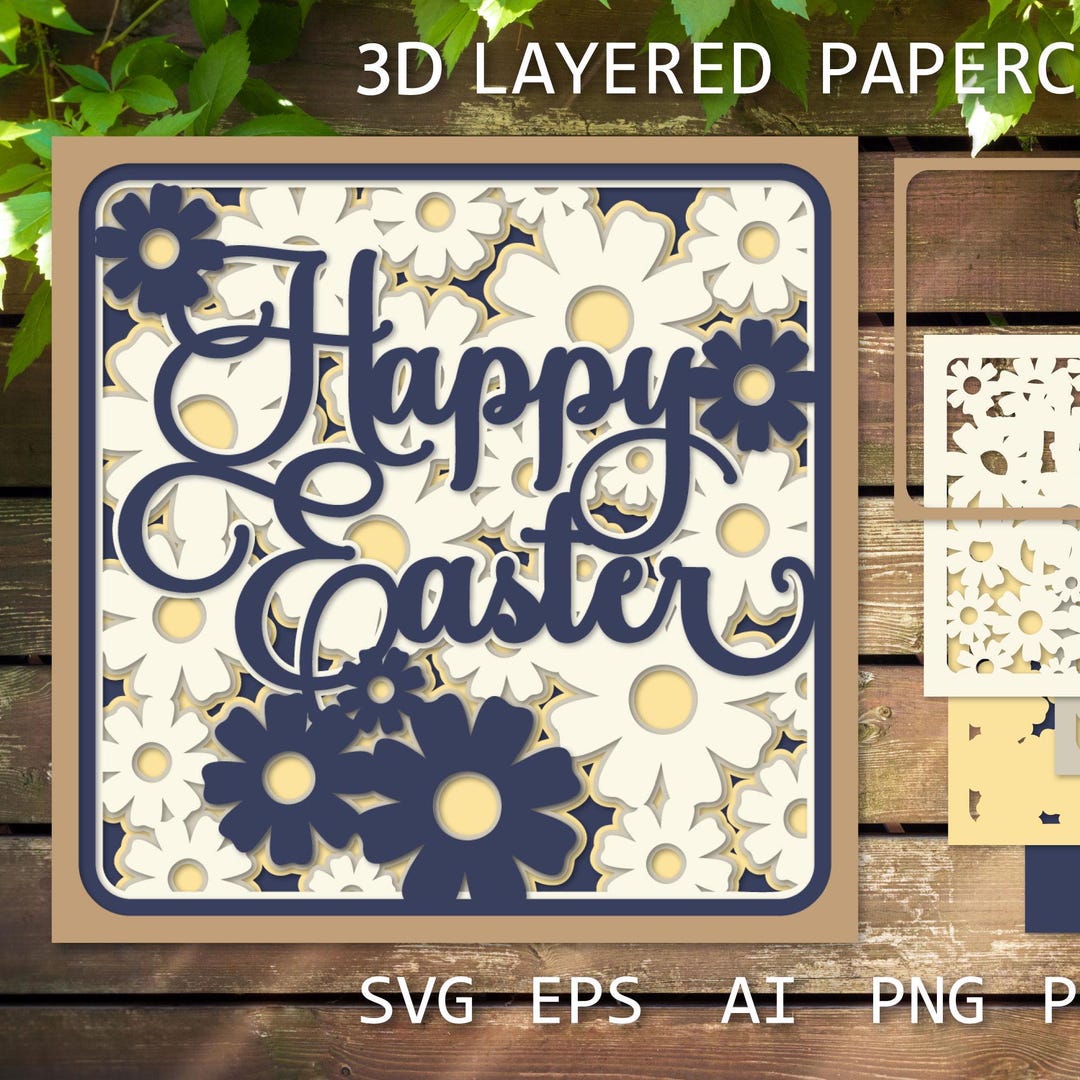 Simple Easter Card Template With Flowers – Happy Easter Layered Paper ...