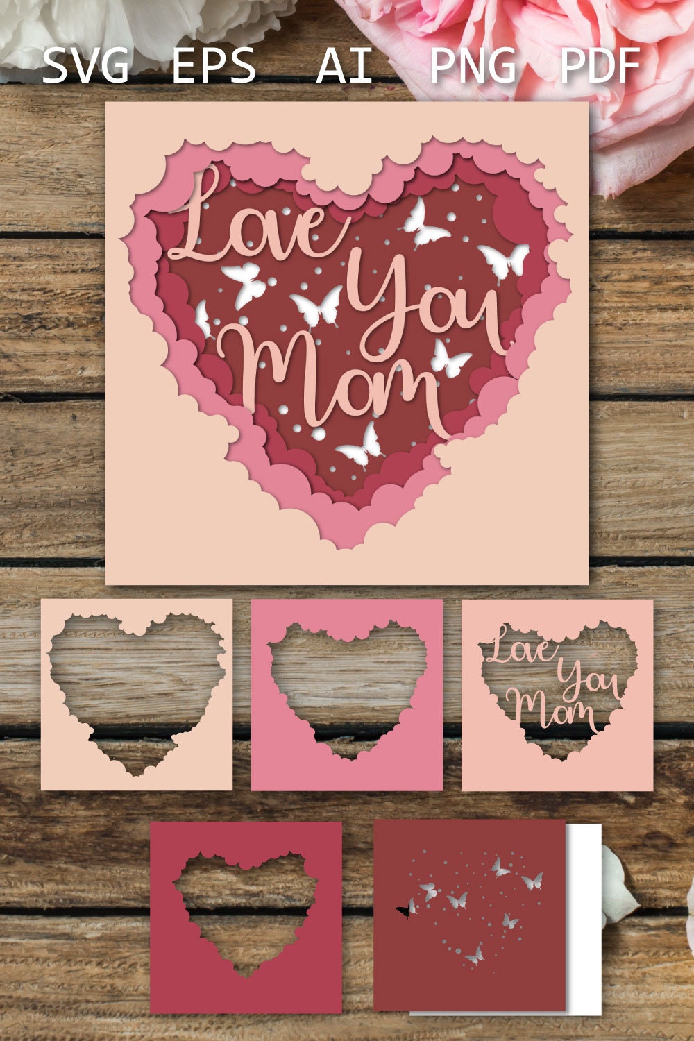 Love You Mom Layered Card, SVG Shadow Box for Mother's Day - Etsy