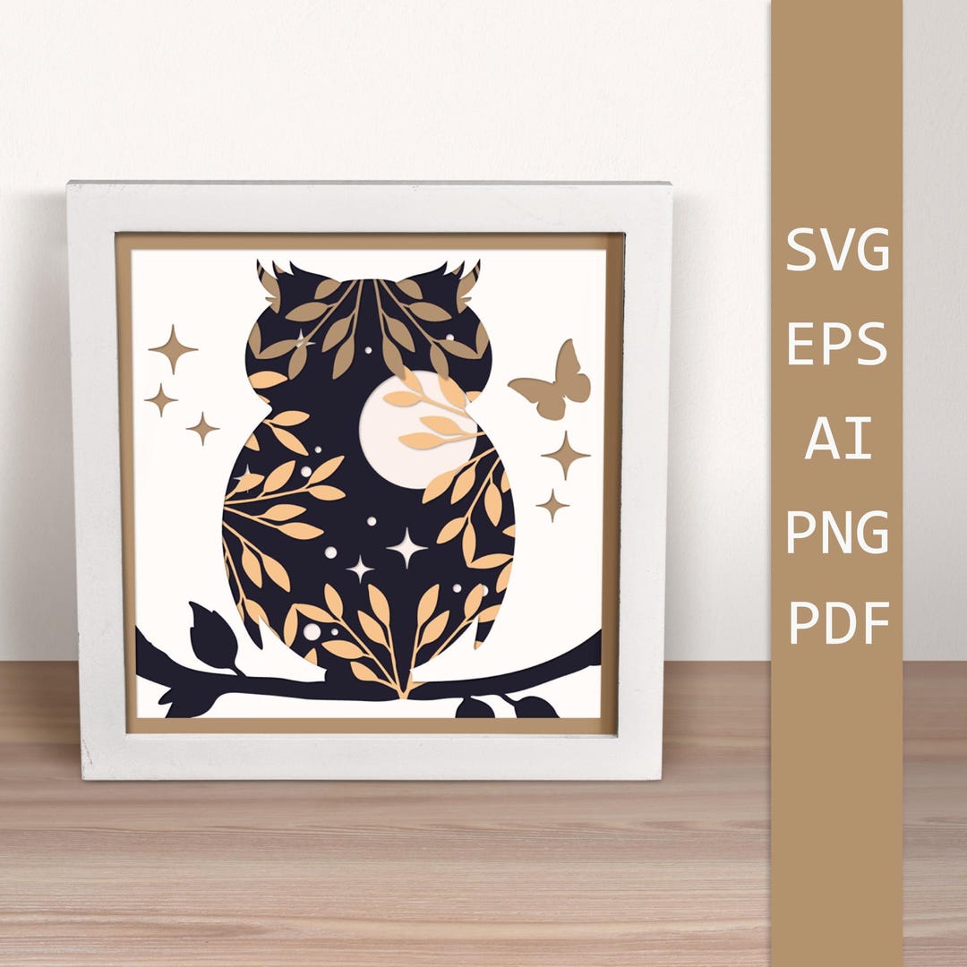 Layered Papercut Owl Svg Paper Cut Template Shadow Box Owl In The Forest 3d Etsy