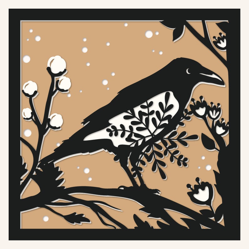 Raven 3D Shadow Box Layered Paper Cut, Gothic Raven, Paper Cutting ...
