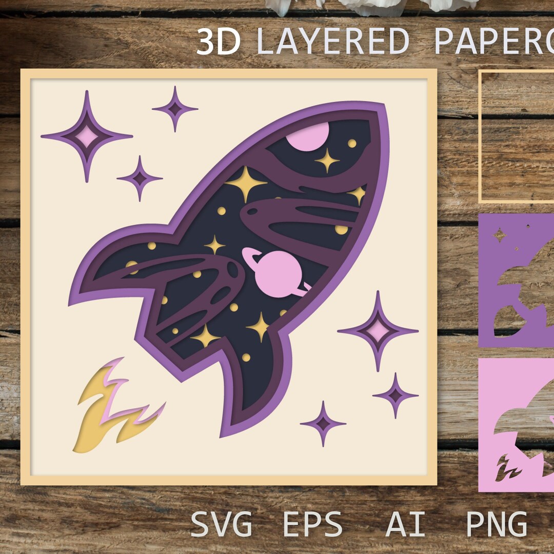 Space Rocket 3D Layered Paper Cut, 3D Shadow Box Rocket SVG - Etsy