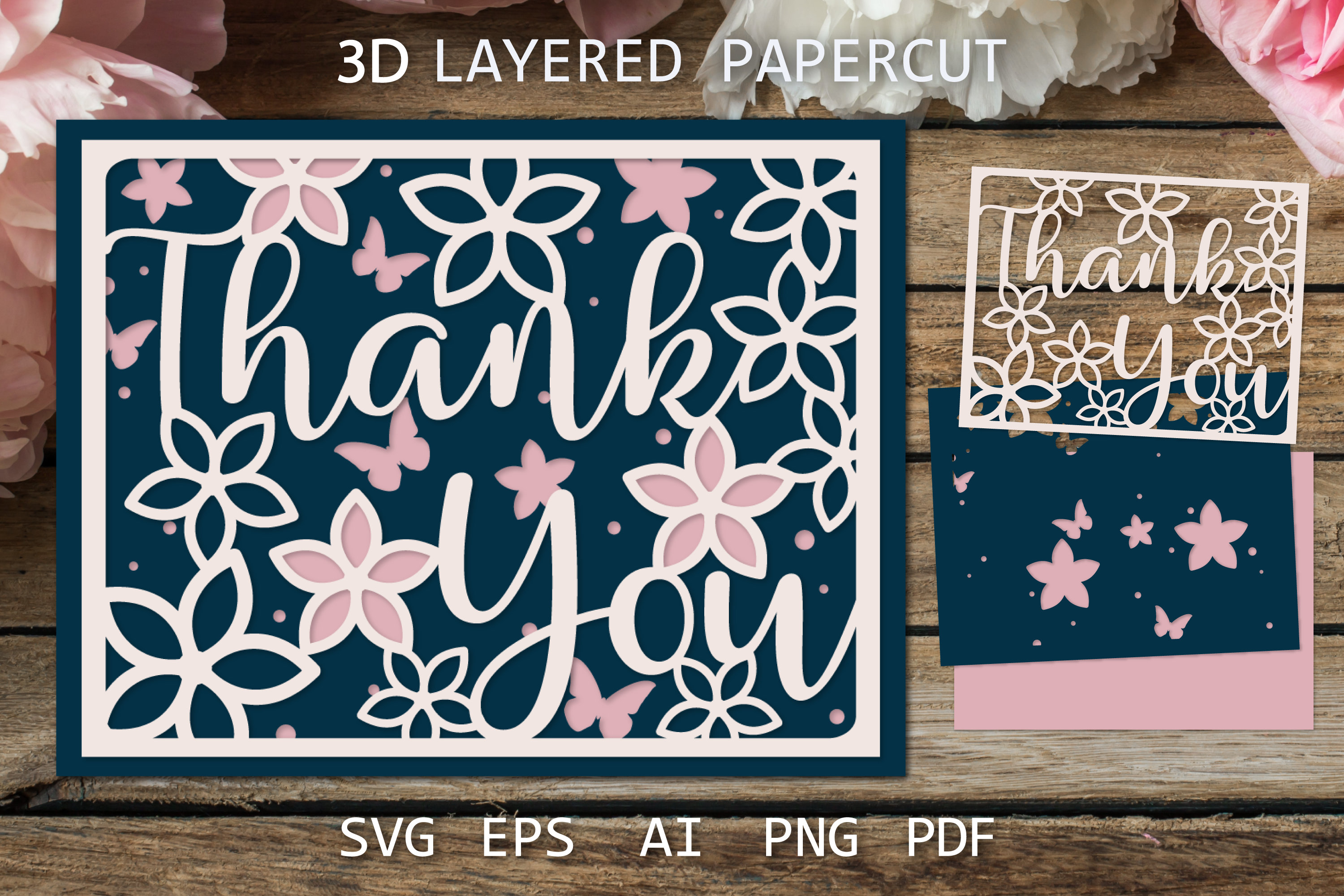 Thank You Card SVG Layered Papercut, Thank You Card Ideas, 3d Papercut ...