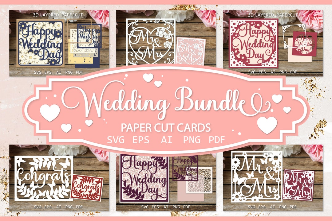 Wedding Bundle Paper Cutting Templates, Wedding Card SVG, Paper Cut ...