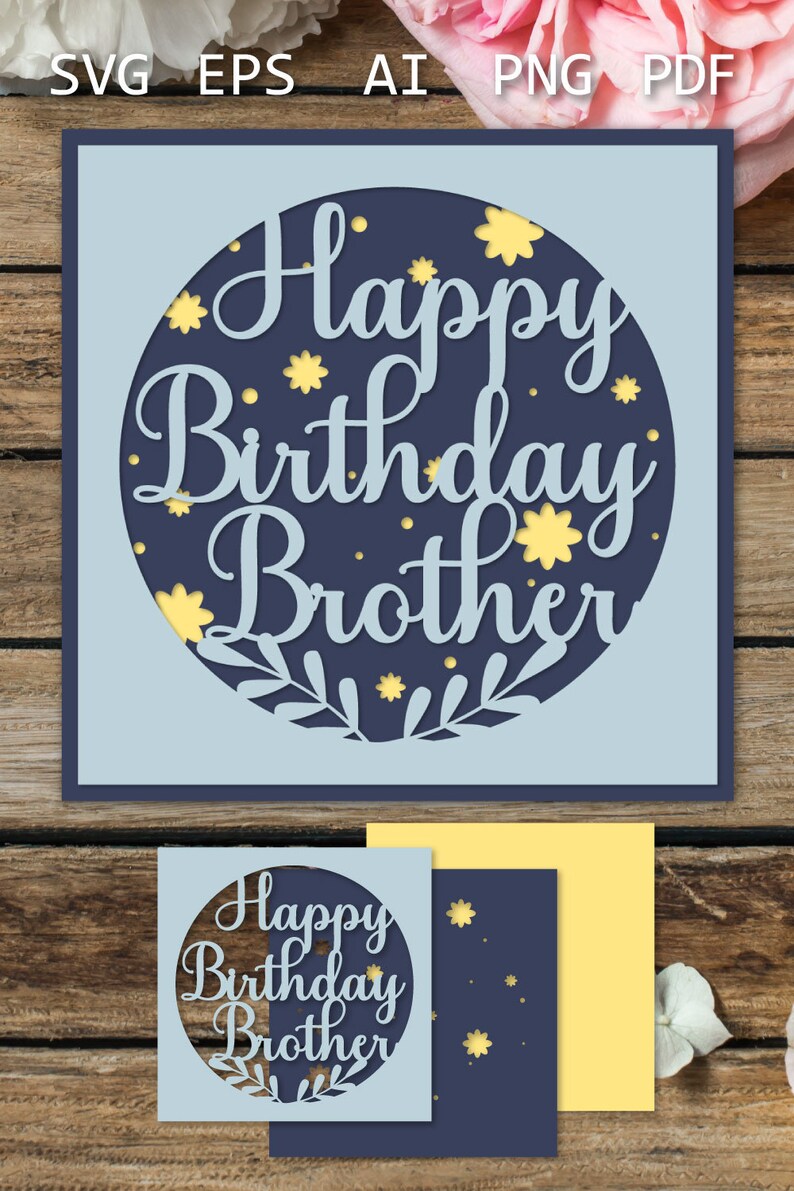 Happy Birthday Brother Card SVG, Card for Brother Paper Cut - Etsy
