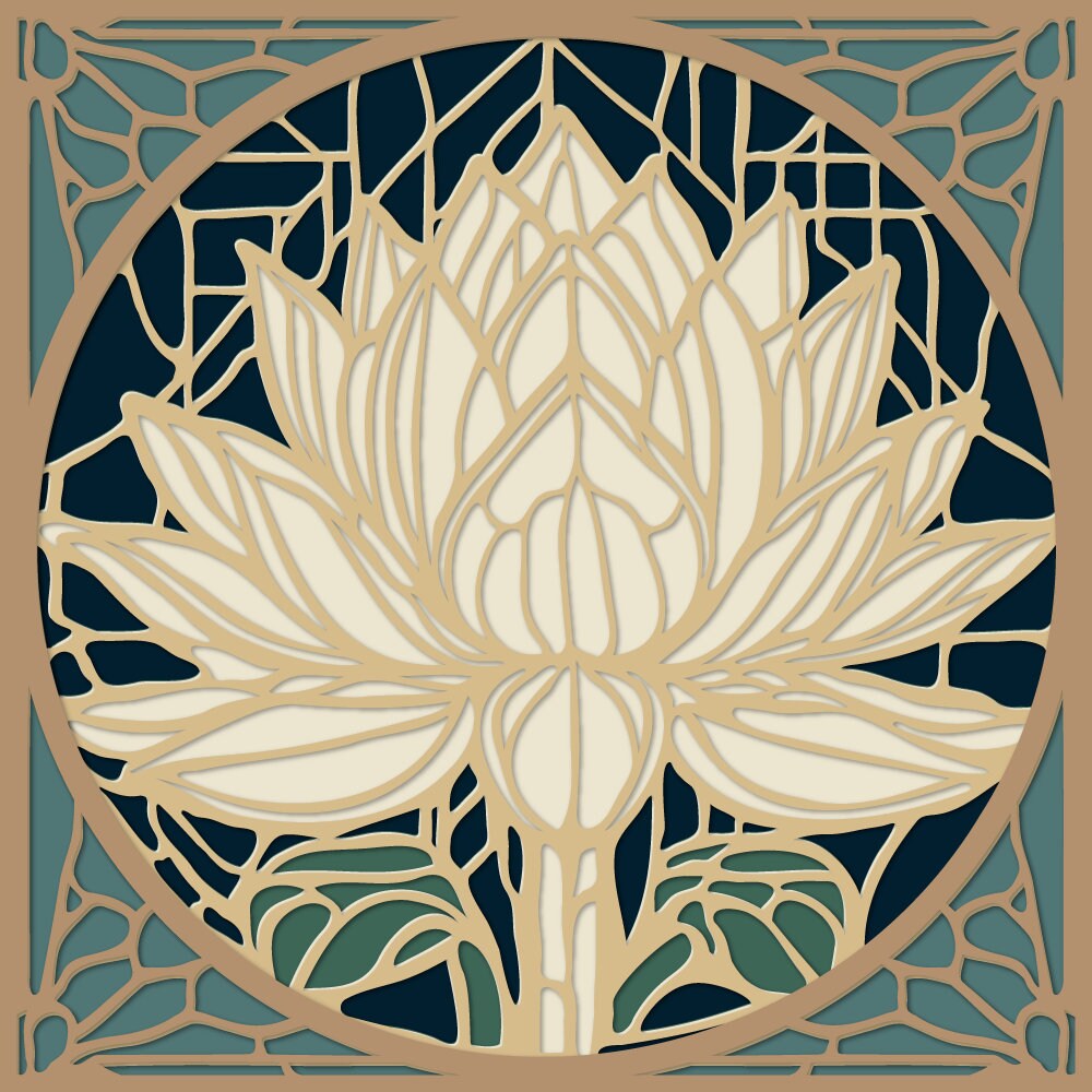 Stained Glass Lotus SVG, Layered Papercut Flowers, 3D Card SVG, Shadow ...