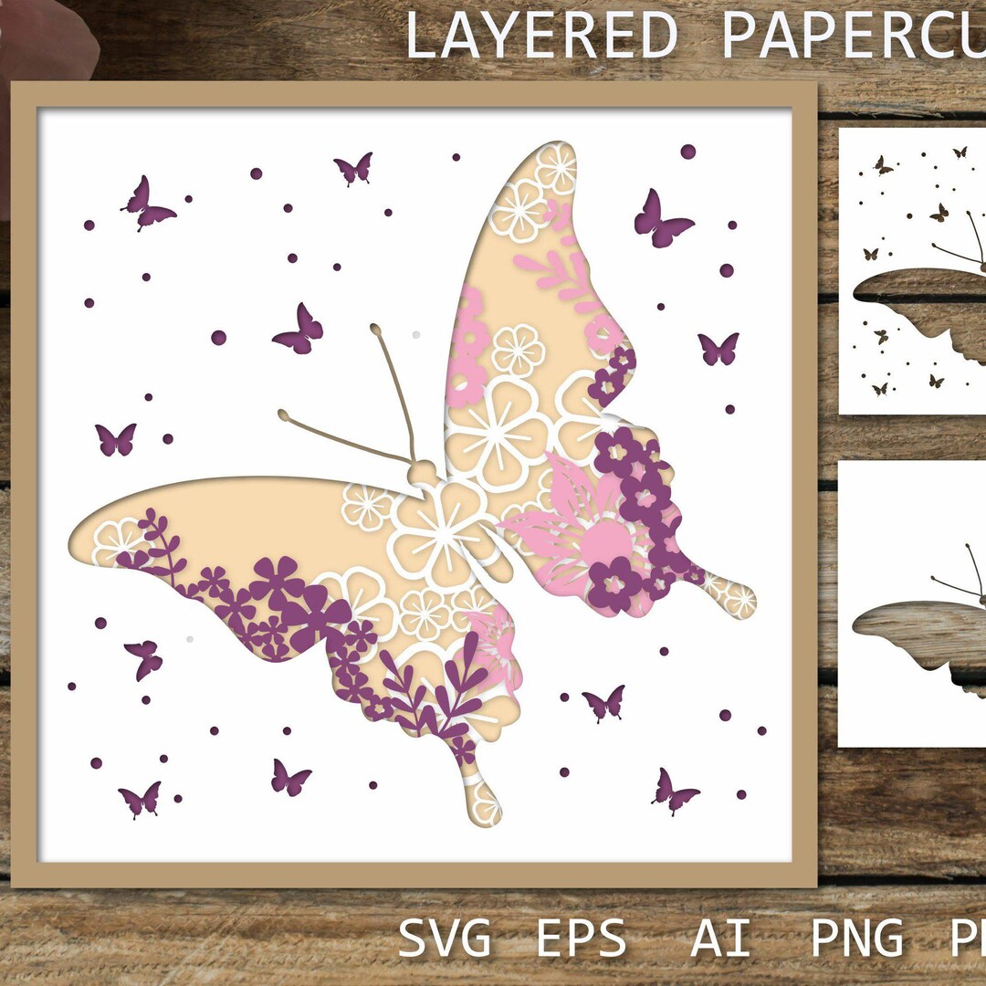 Layered Papercut Butterfly Card SVG, Paper Cut Template 3D, Paper ...